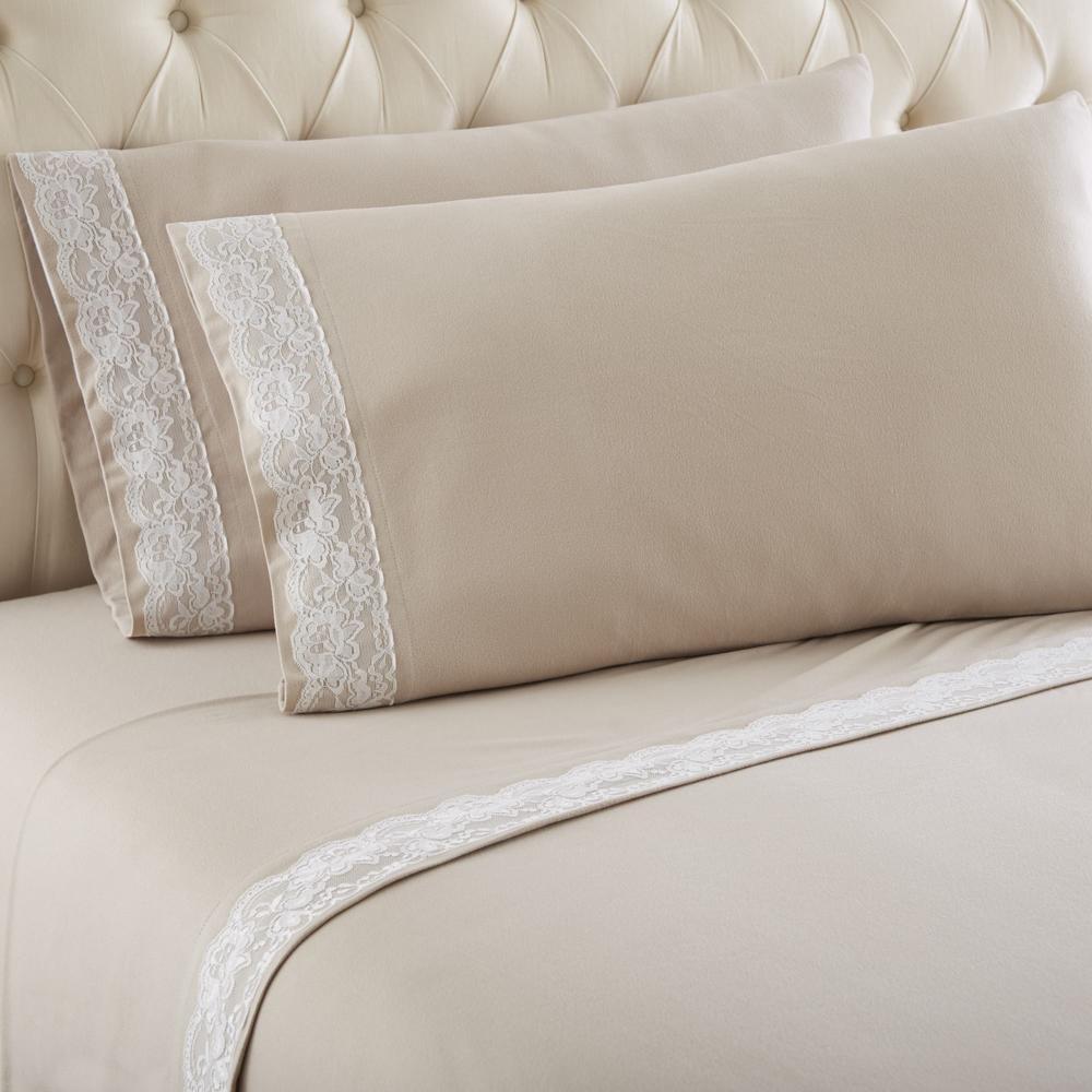 Shavel Micro Flannel Shavel Durable & Luxurious Lace-Edged Sheet Set | eBay